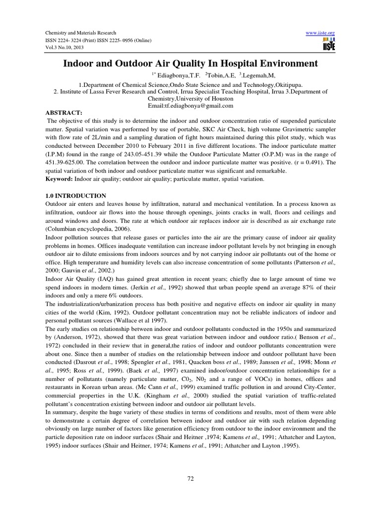 Indoor and Outdoor Air Quality in Hospital Environment PDF | PDF | Air ...