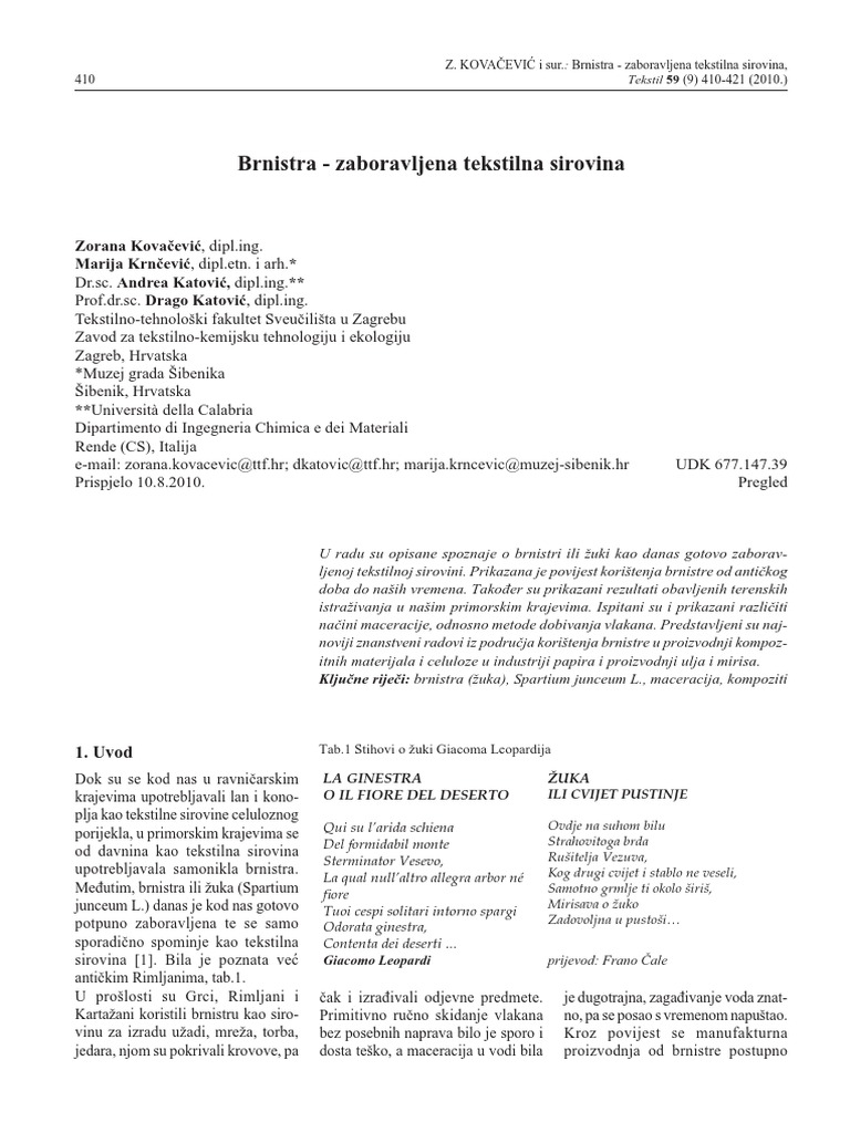 Brnistra - Zaboravljena Tekstilna Sirovina | PDF