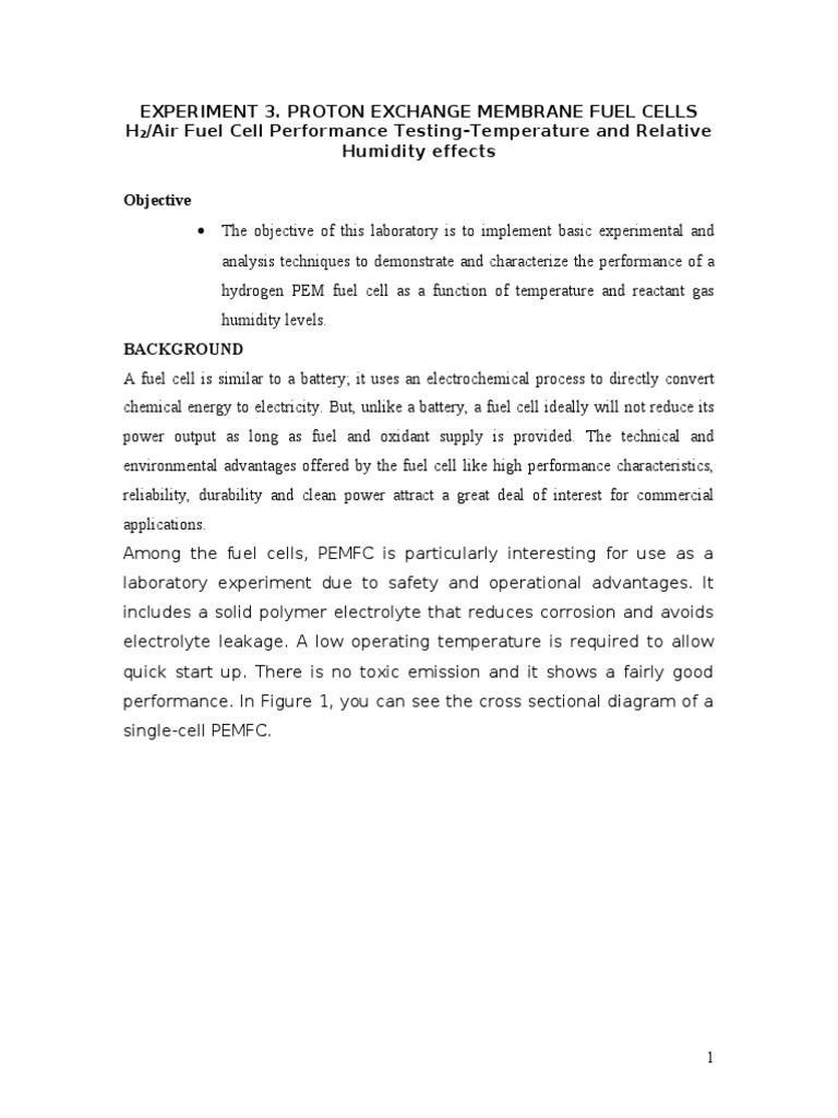 Fuel Cell Experiment Fall 2010 | PDF | Proton Exchange Membrane Fuel ...