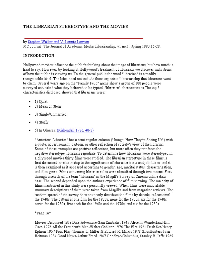 The Librarian Stereotype and The Movies | PDF | Library Science | Libraries