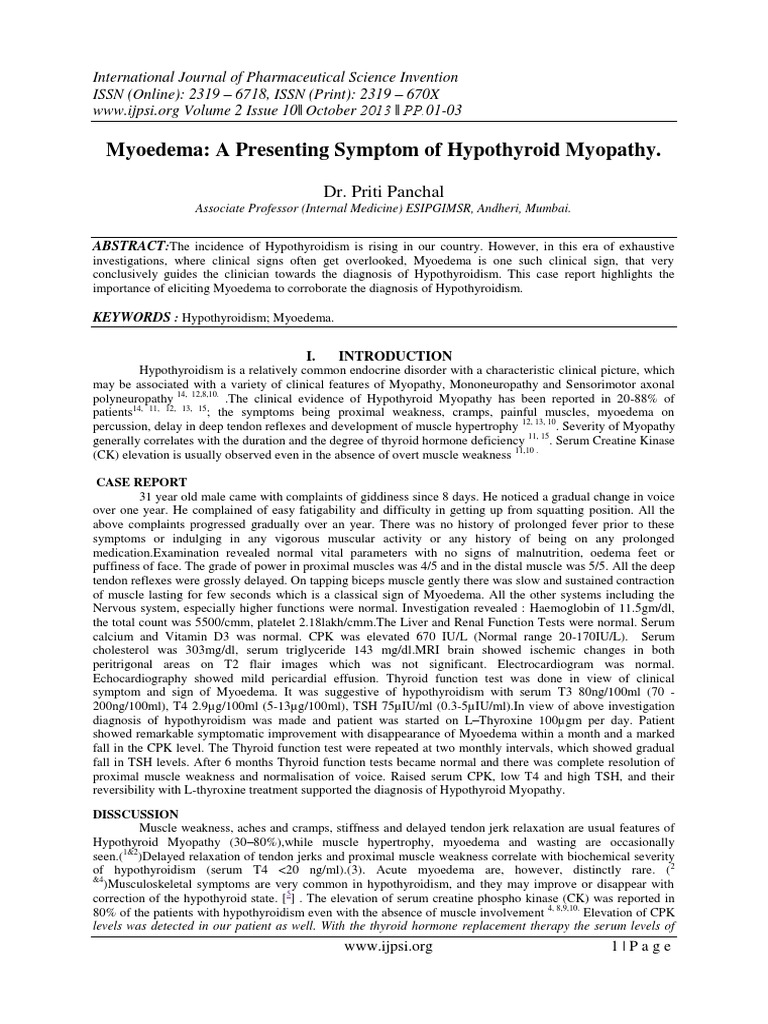 Myoedema: A Presenting Symptom of Hypothyroid Myopathy.: Dr. Priti ...