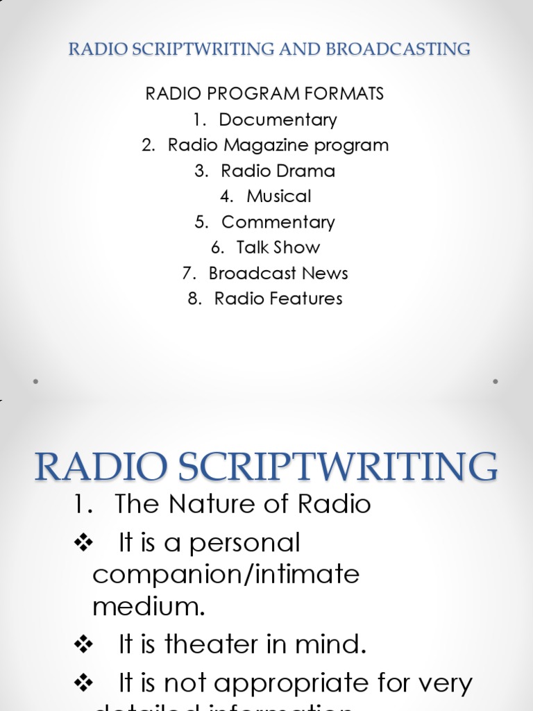 Journ Training-RADIO SCRIPTWRITING AND BROADCASTING | PDF ...