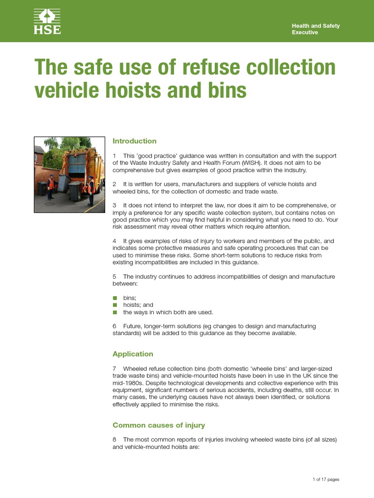 The Safe Use of Refuse Collection Vehicle Hoists and Bins: Health and ...