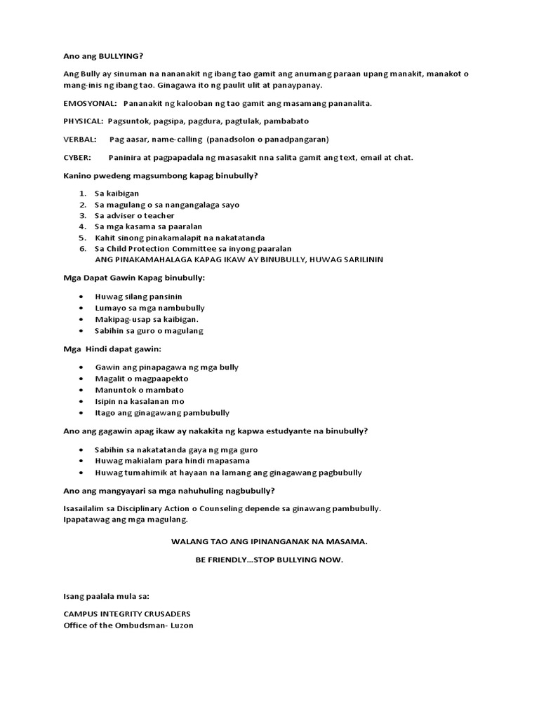 Ano Ang BULLYING