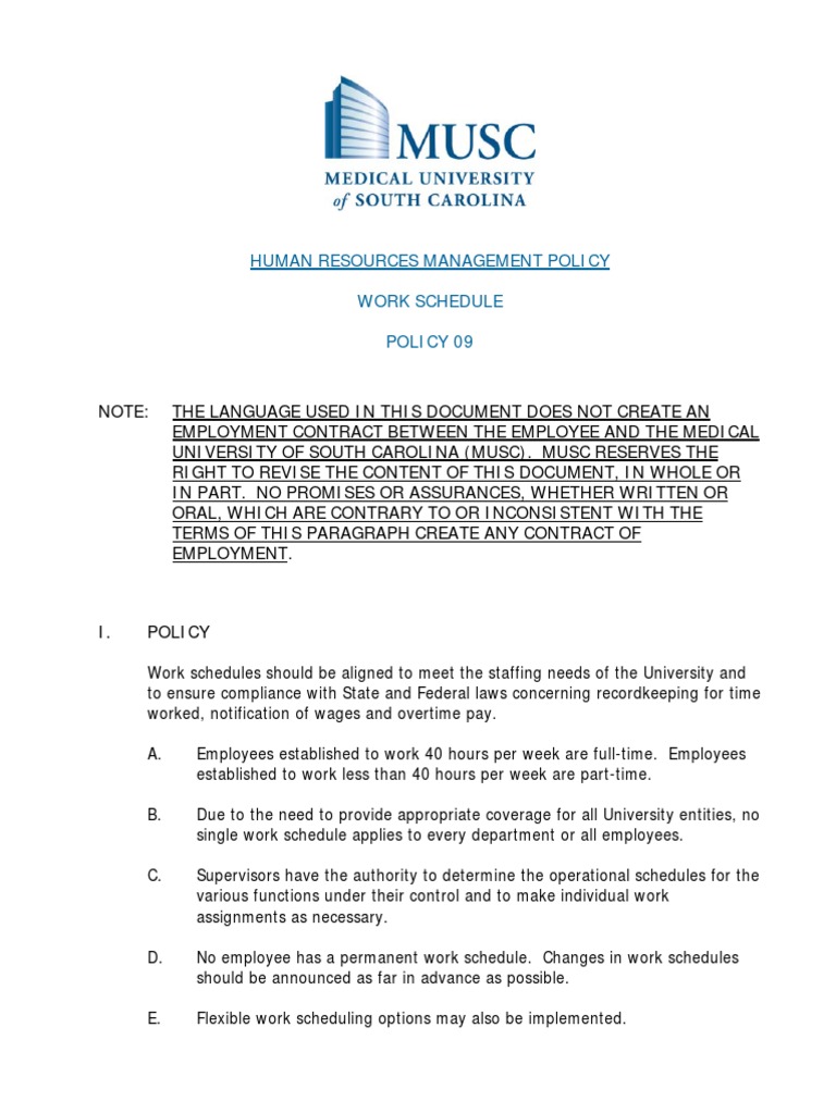 Human Resources Management Policy Work Schedule Policy 09 | PDF ...