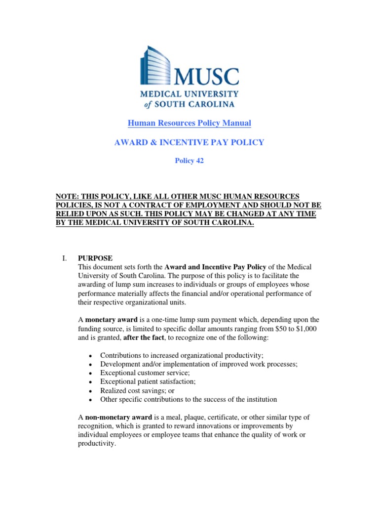 Award & Incentive Pay Policy | Incentive | Employment