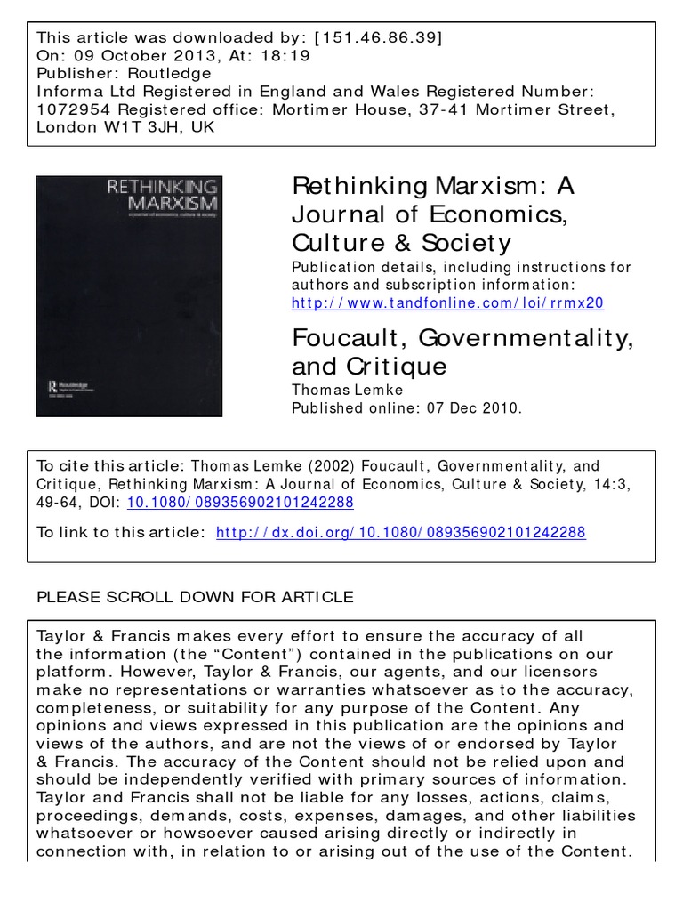 Lemke - Foucault, Governmentality and Critique PDF | PDF | Michel ...
