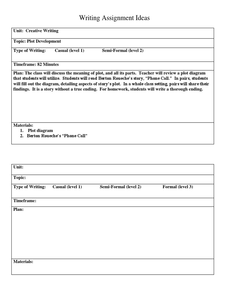 Creative Writing Plot Exercise | PDF