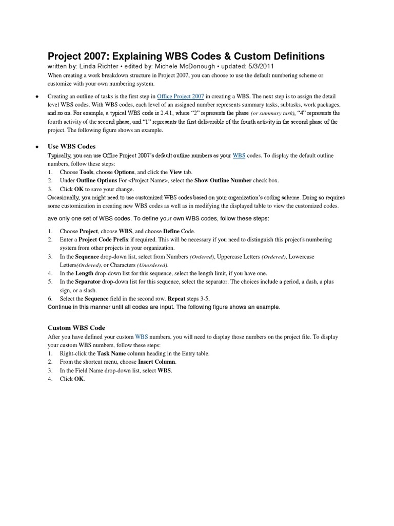 Customizing Work Breakdown Structure (WBS) Codes in Microsoft Project ...