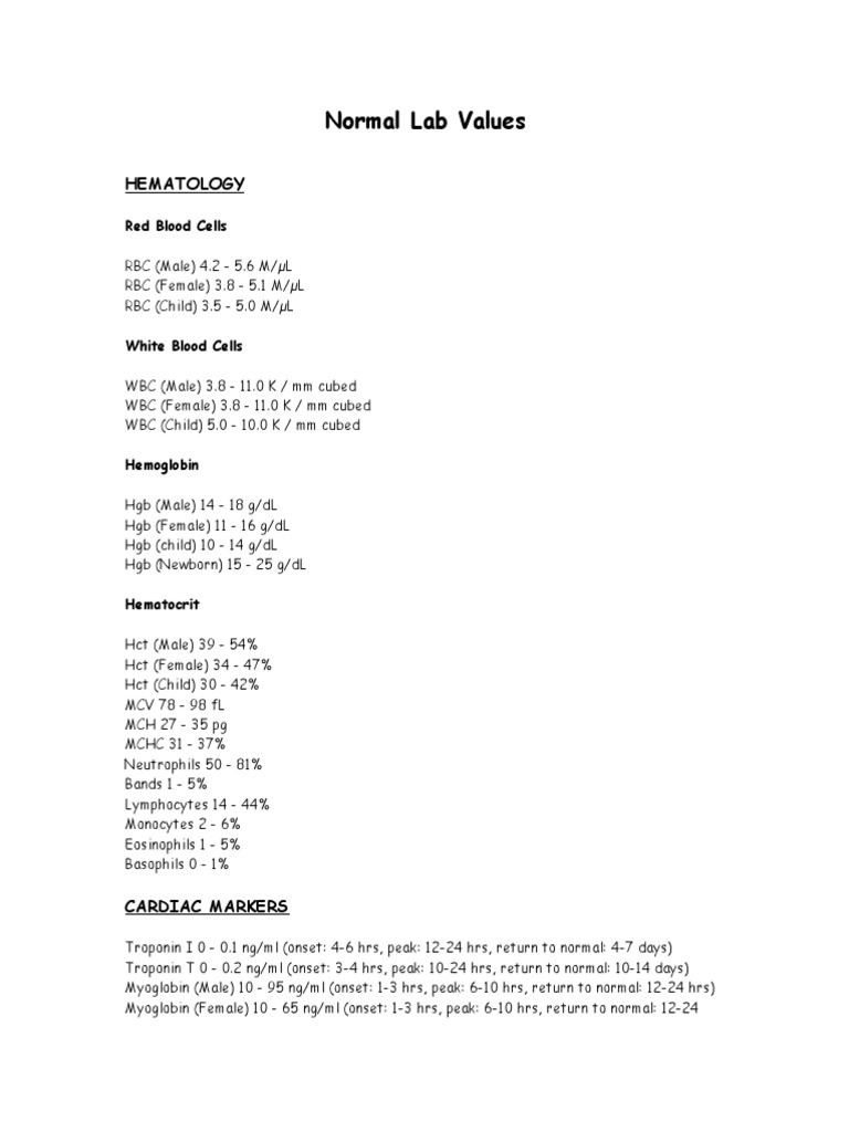 Normal Lab Values | PDF