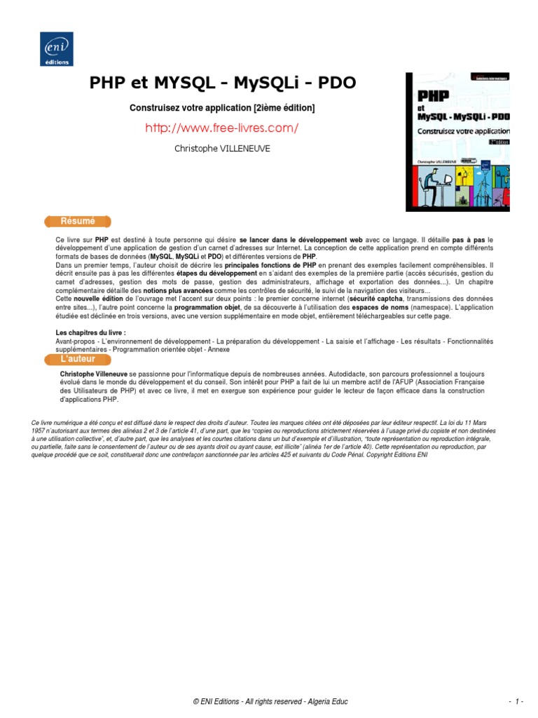 PHP Et MYSQL - MySQLi - PDO Construisez Votre Application - 2ème ...