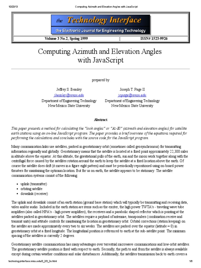 Computing Azimuth and Elevation Angles With JavaScript PDF | PDF | Communications Satellite ...