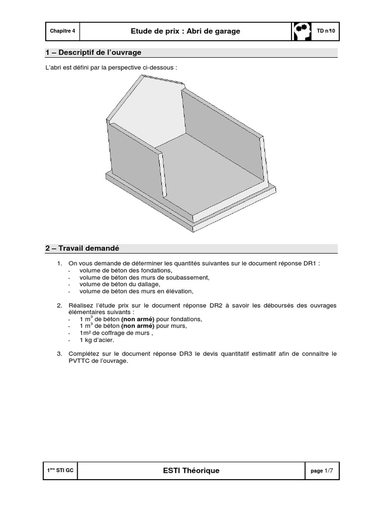 Étude de prix pour abri de garage | PDF | Béton | Industries