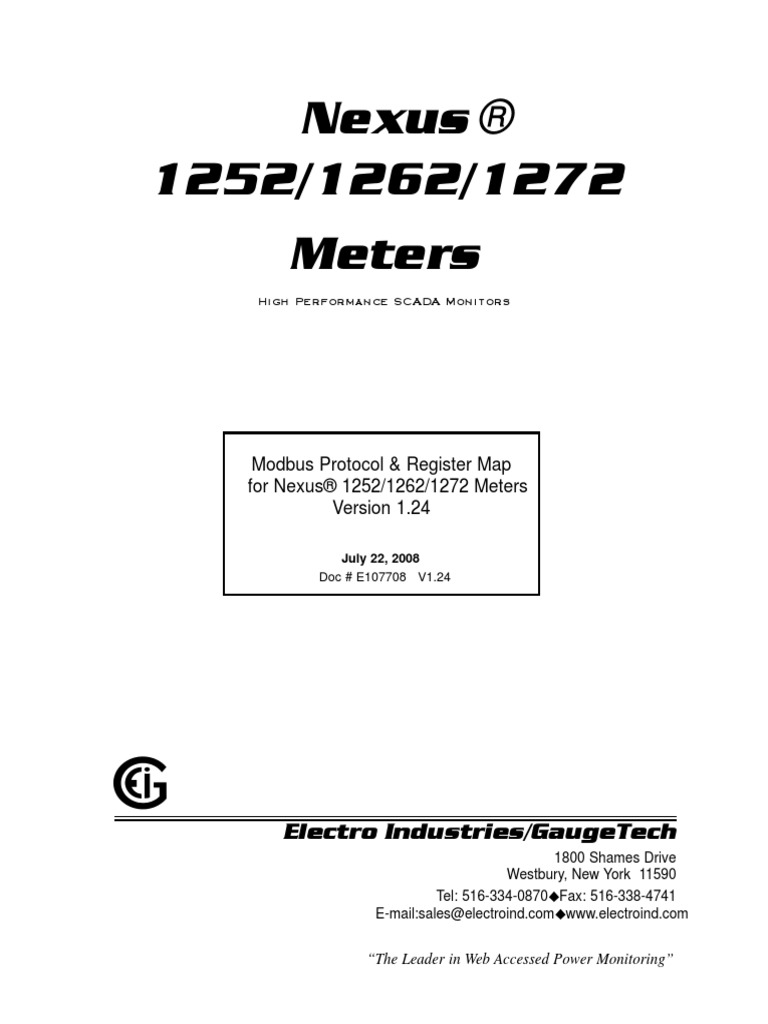 NEXUS 1262 Modbus Map | PDF | Data Transmission | Internet Protocols