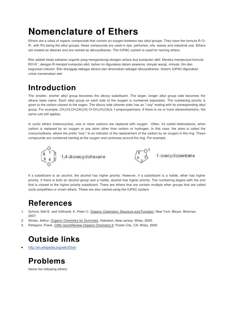 Nomenclature of Ethers | PDF | Ether | Organic Compounds