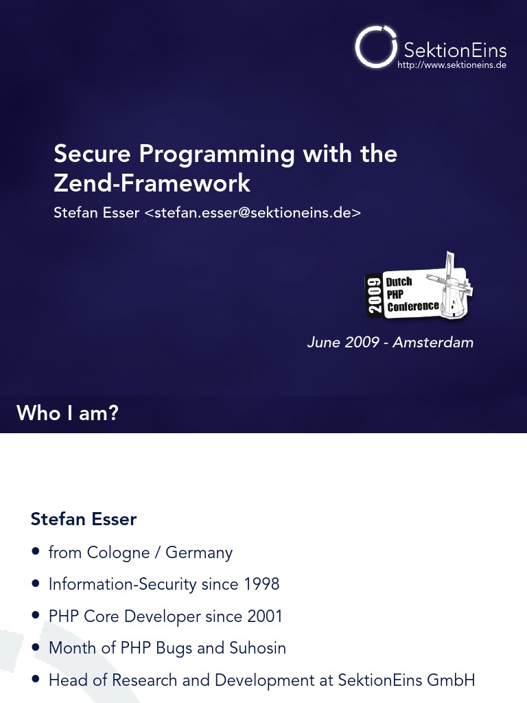 Secure Programming With The Zend Framework | PDF | Computer Data | Software Development