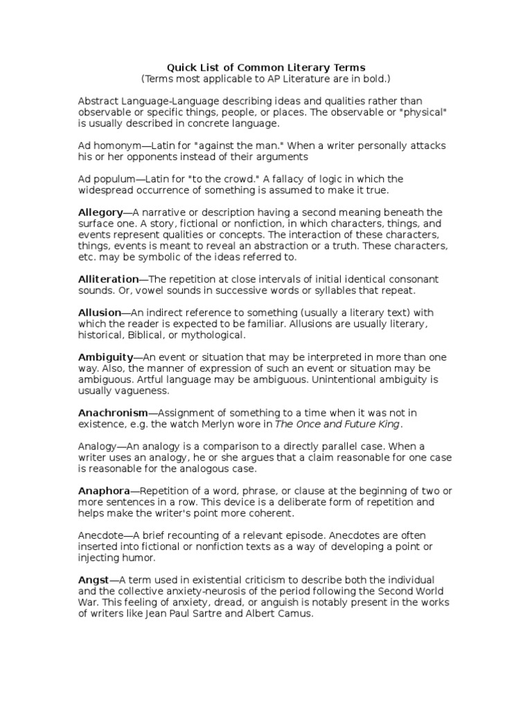Quick List of Common Literary Terms | PDF | Business