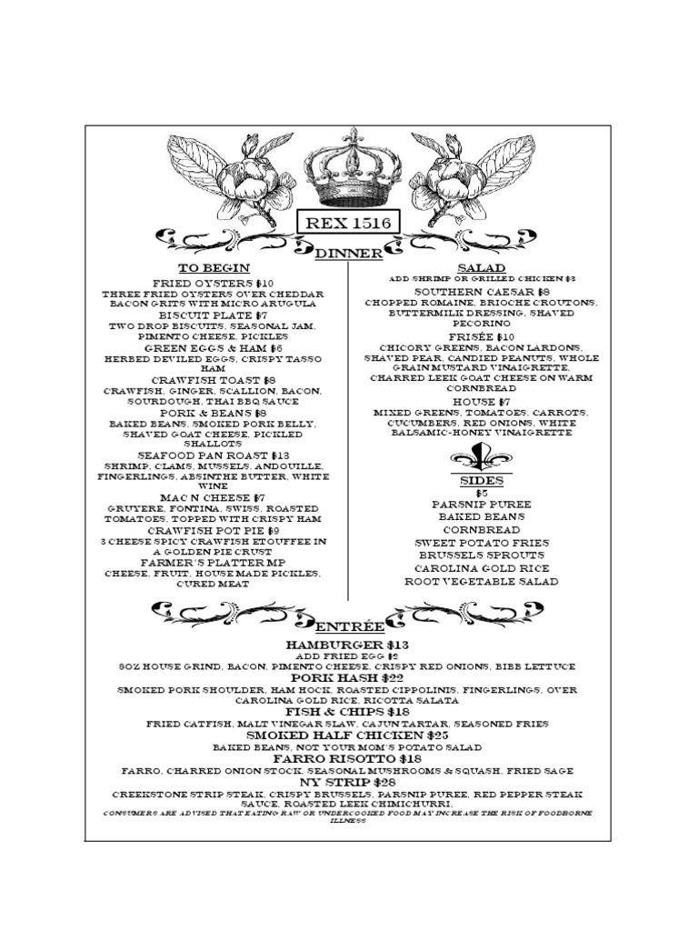 Rex 1516 Fall Menu | PDF | Salad | Foods