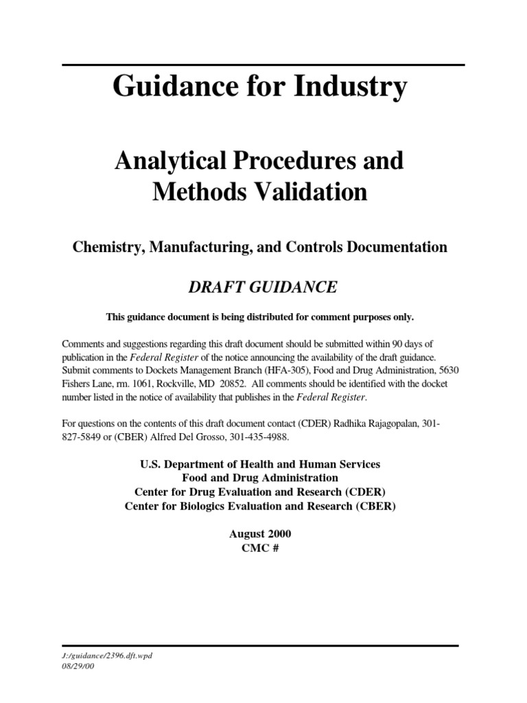 FDA Guidance for Industry Analytical Procedures and Methods Validation ...