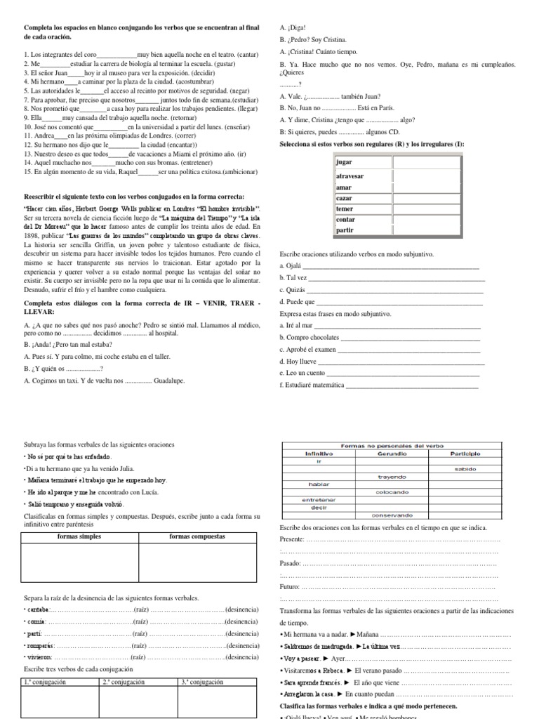 Completa Los Espacios En Blanco Conjugando Los Verbos Que Se Encuentran