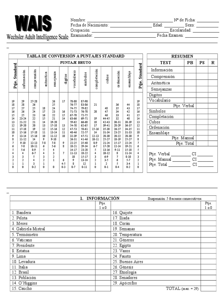 Protocolo WAIS | PDF