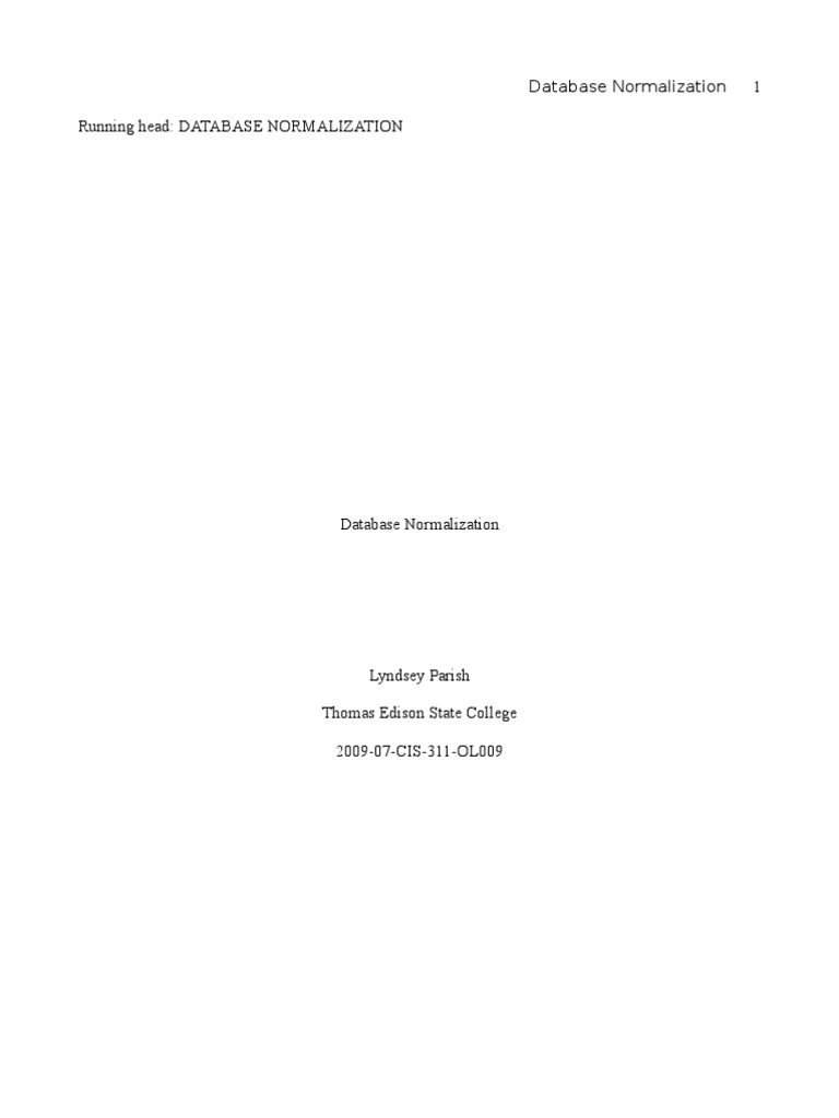 Database Normalization 1 Running Head: Database Normalization | PDF | Relational Database ...