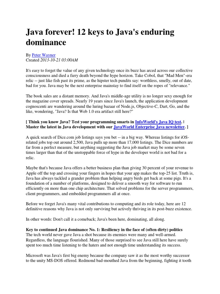 Java Forever! 12 Keys To Java's Enduring Dominance: Peter Wayner | PDF ...