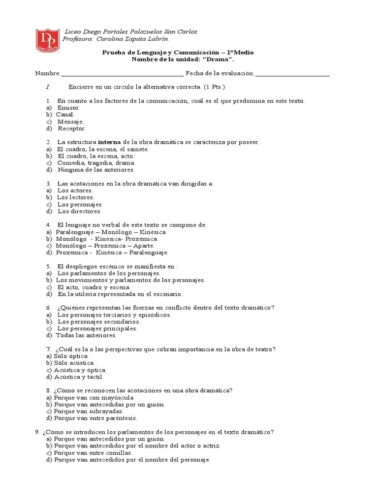 8 Prueba de Género Dramático. | PDF | Teatro | Literatura oral