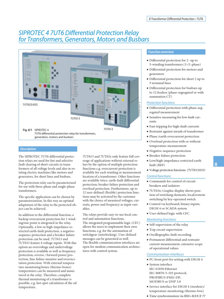 Siemens 7UT635 Differential Protection | PDF | Transformer | Relay