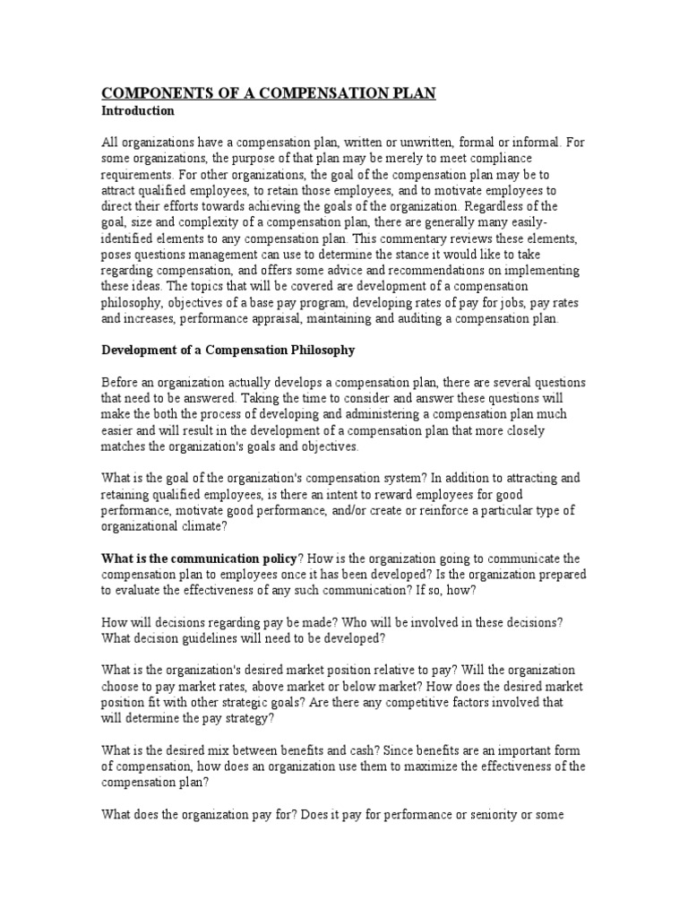 Components of A Compensation Plan | PDF | Performance Appraisal ...
