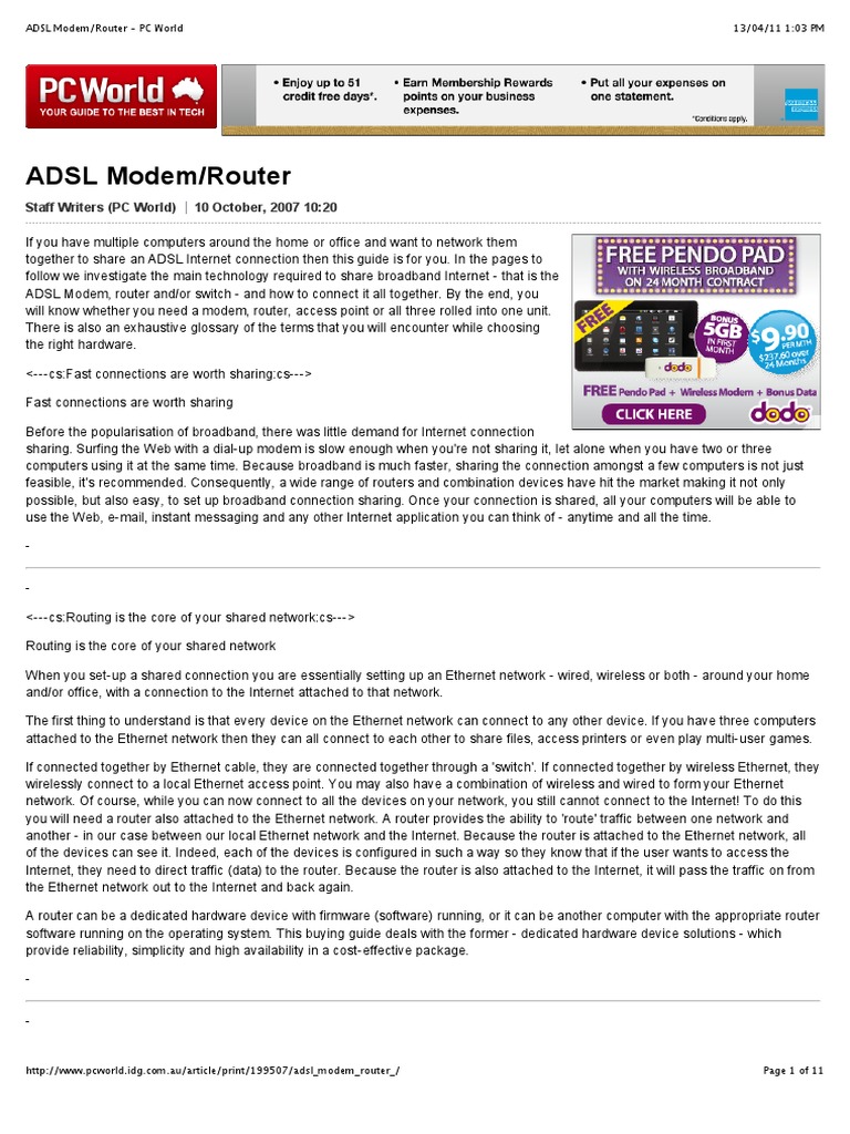 ADSL Modem:Router - PC World PDF | PDF | Network Switch | Computer Network