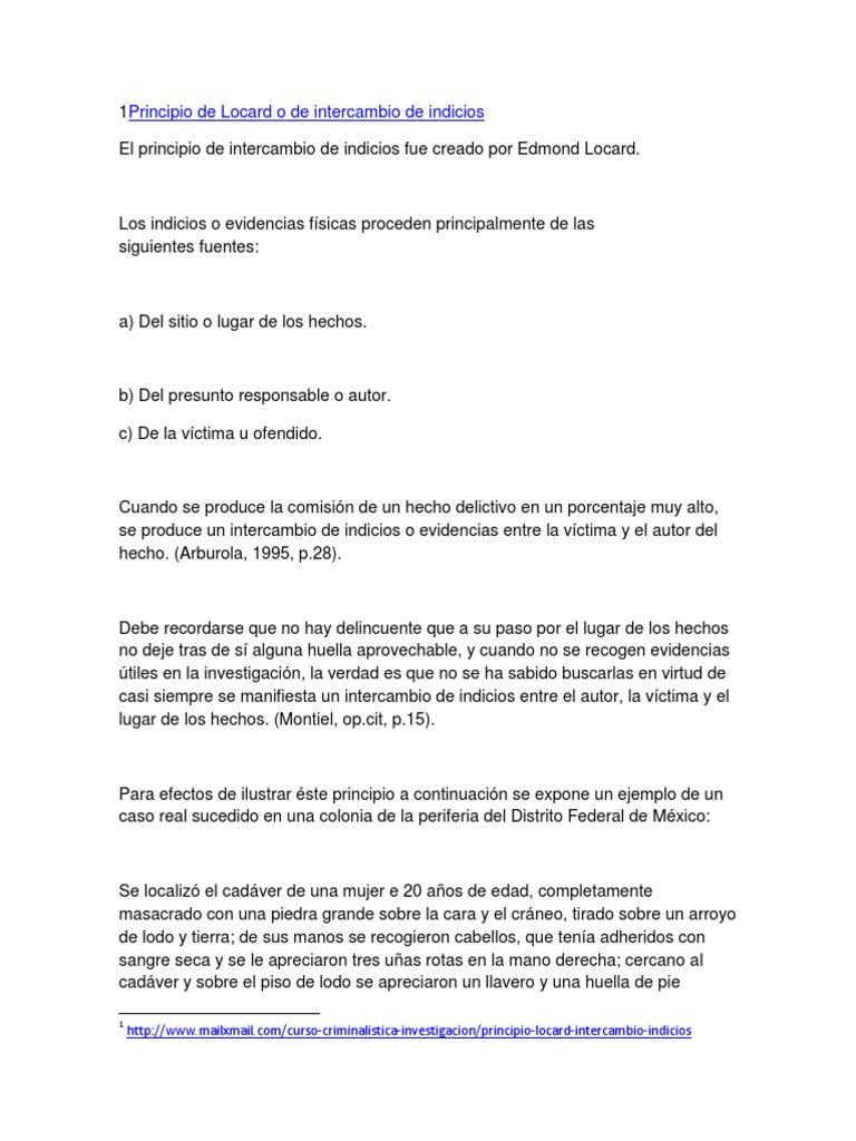 El principio de Locard de intercambio de indicios ilustrado a través de ...