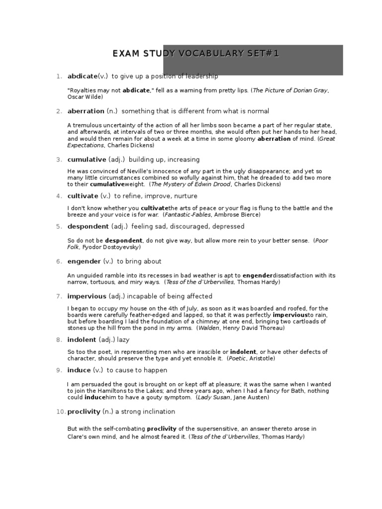 Exam Study Vocabulary Set 1 | PDF