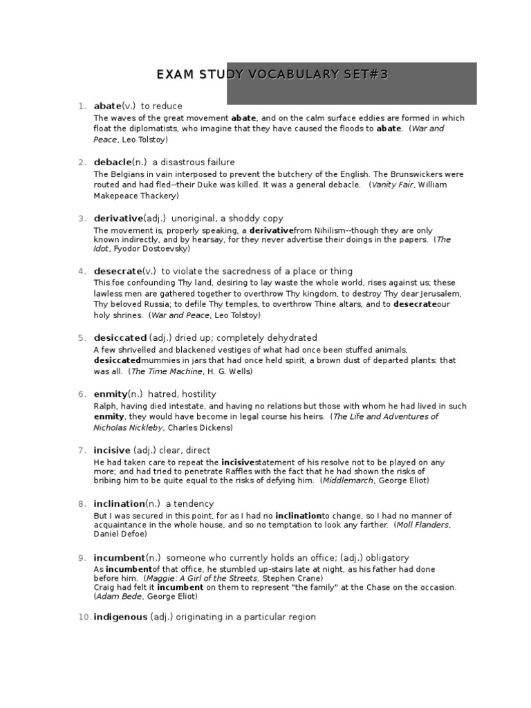 Exam Study Vocabulary Set 3 | PDF