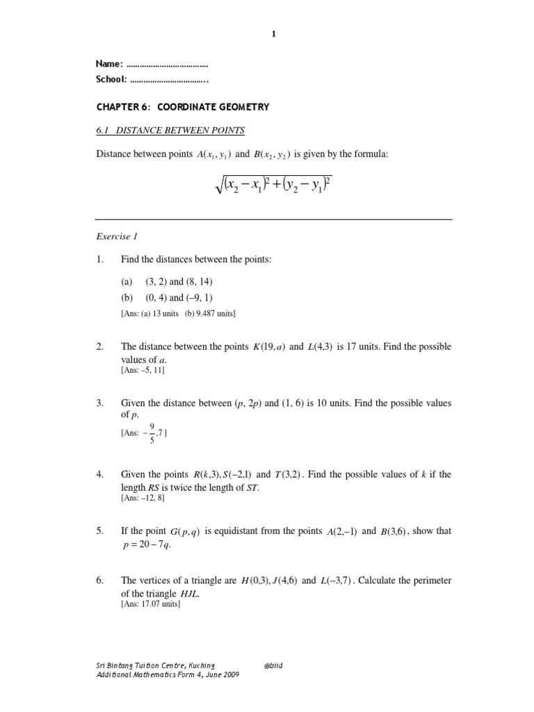CHAPTER 6 Coordinate Geometry Module Exercises | PDF | Line (Geometry ...