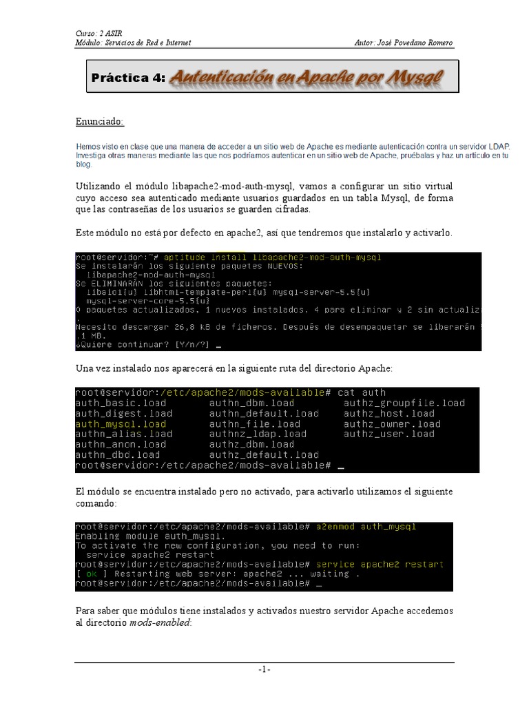 Practica 4 Apache (Autenticación Con Mysql) | PDF | Autenticación | Servidor HTTP Apache