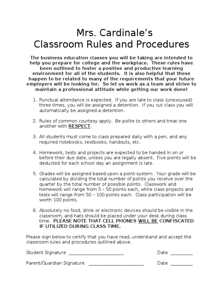 Classroom Rules and Procedures Guide | PDF