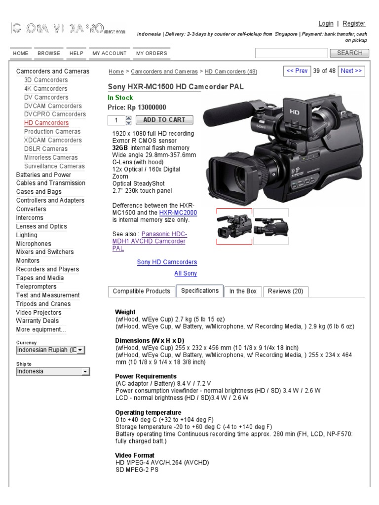 Sony Hxr-mc1500 (Hxr-Mc1500e, Hxr-mc1500p) HD Camcorder Pal | PDF ...