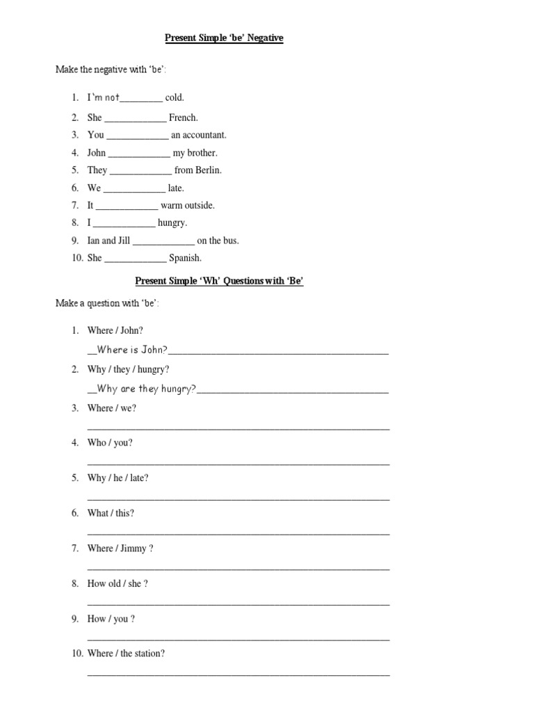 Present Simple 'Be' Negatives & Questions | PDF | Language Arts ...