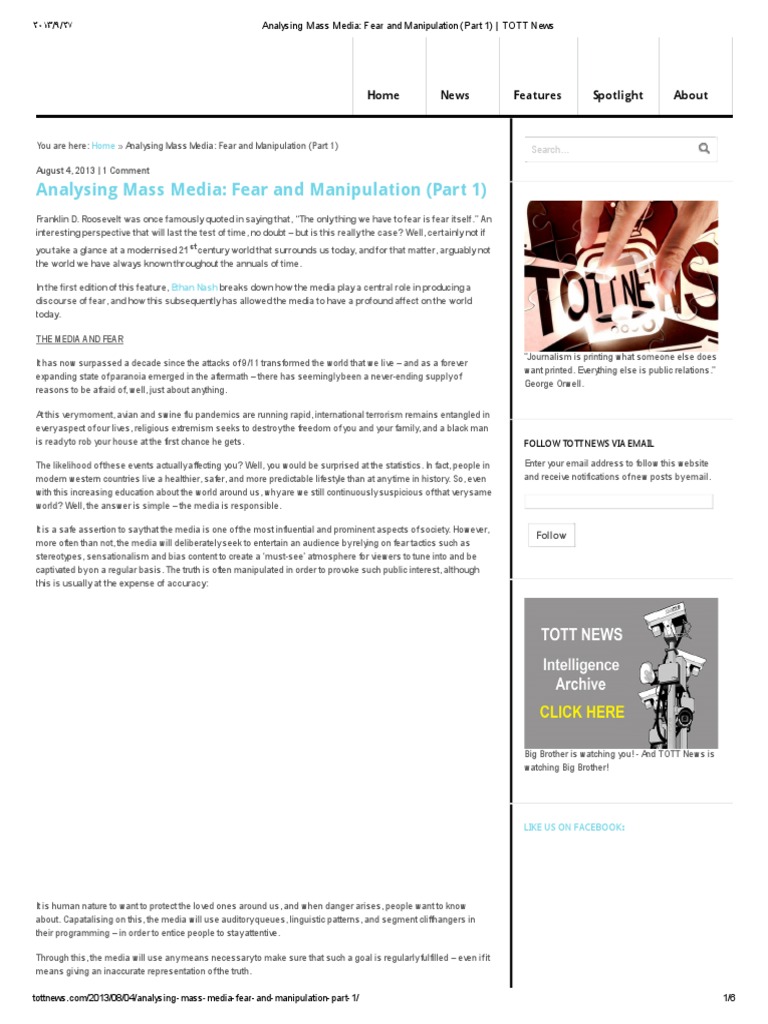 Analysing Mass Media - Fear and Manipulation (Part 1) - TOTT News | PDF ...