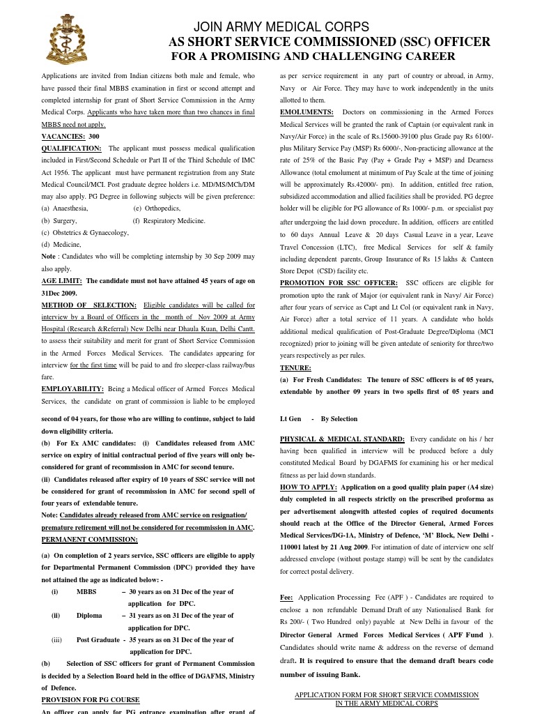 Join Army Medical Corps As Short Service Commissioned (SSC) Officer ...