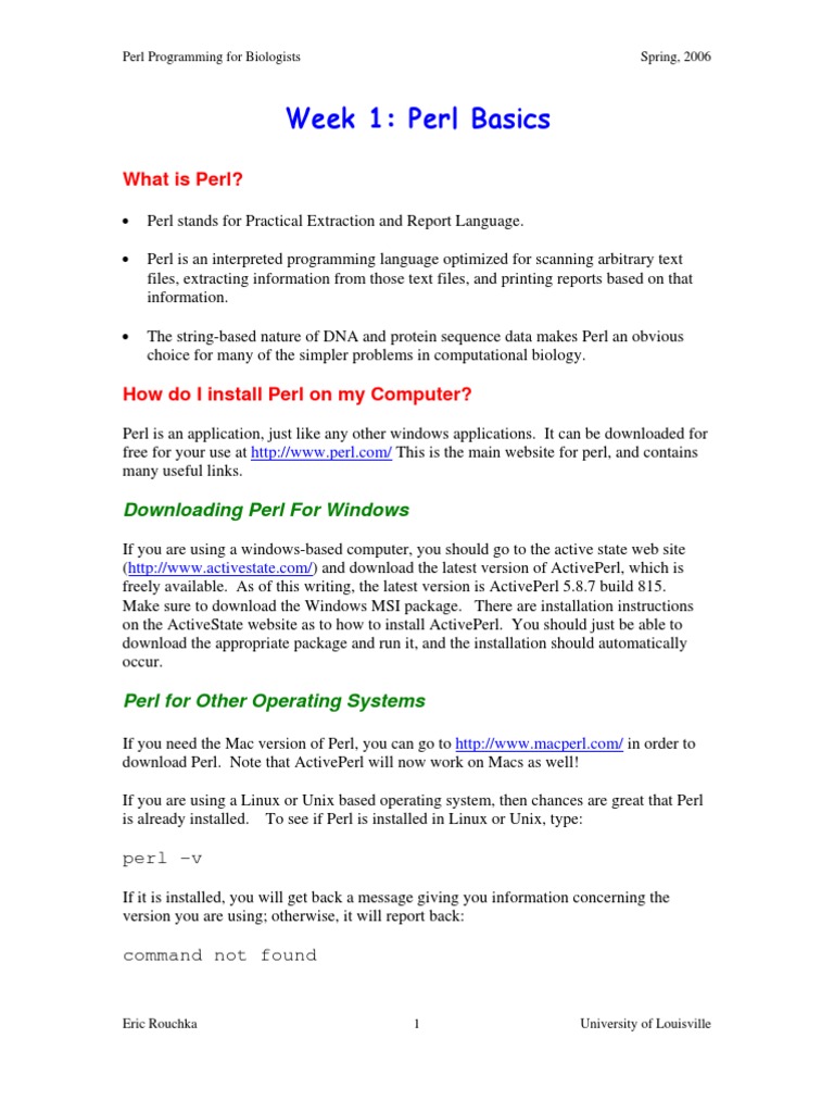 Week 1: Perl Basics | PDF | Perl | Command Line Interface