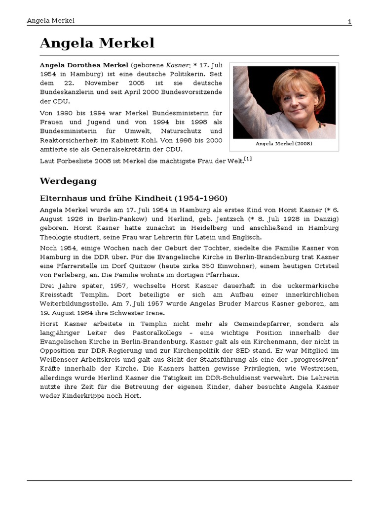 Angela Merkel Biografie | PDF