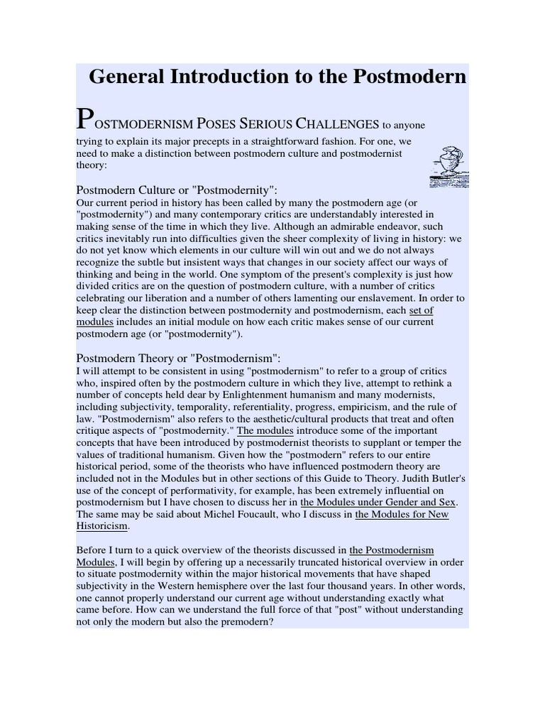 General Introduction To The Postmodern | PDF | Postmodernism | Modernism