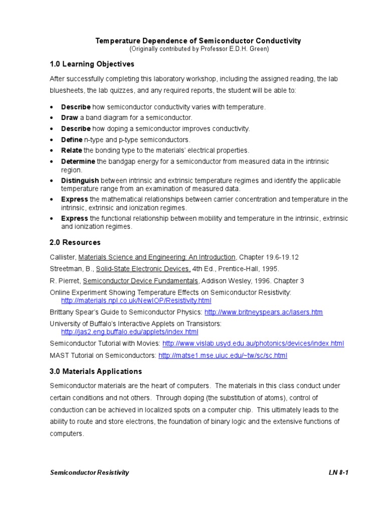 Semiconductor Resistance | PDF | Doping (Semiconductor) | Electrical Resistivity And Conductivity