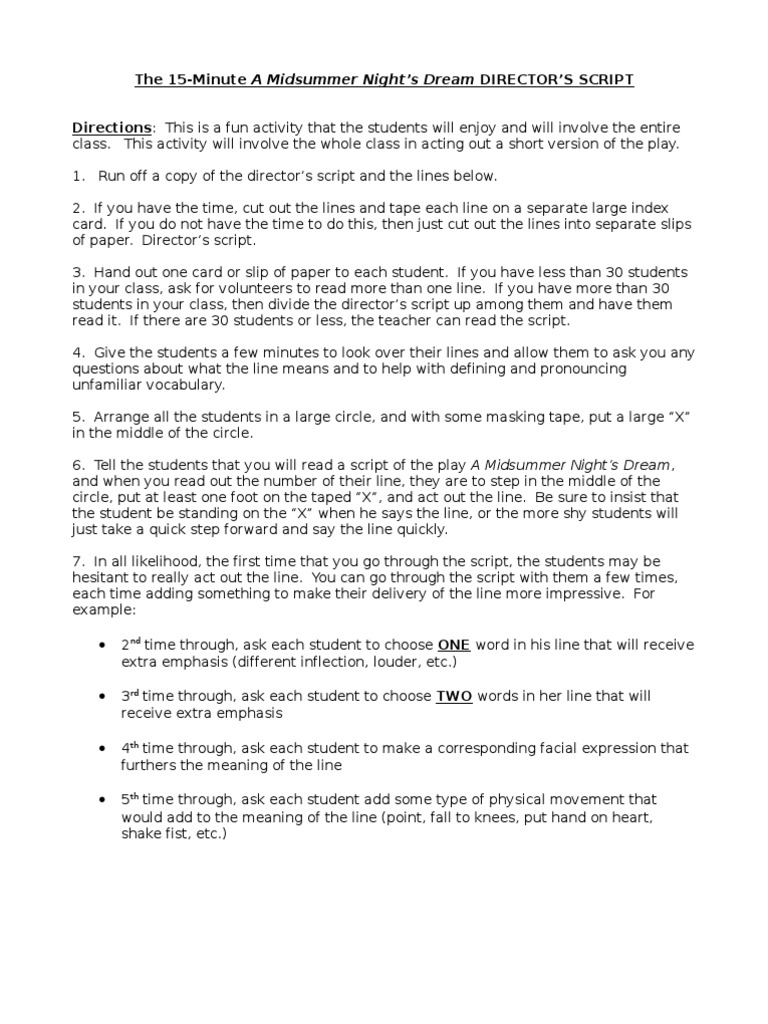 A 15-Minute Midsummer Night's Dream DIRECTOR'S SCRIPT | PDF ...