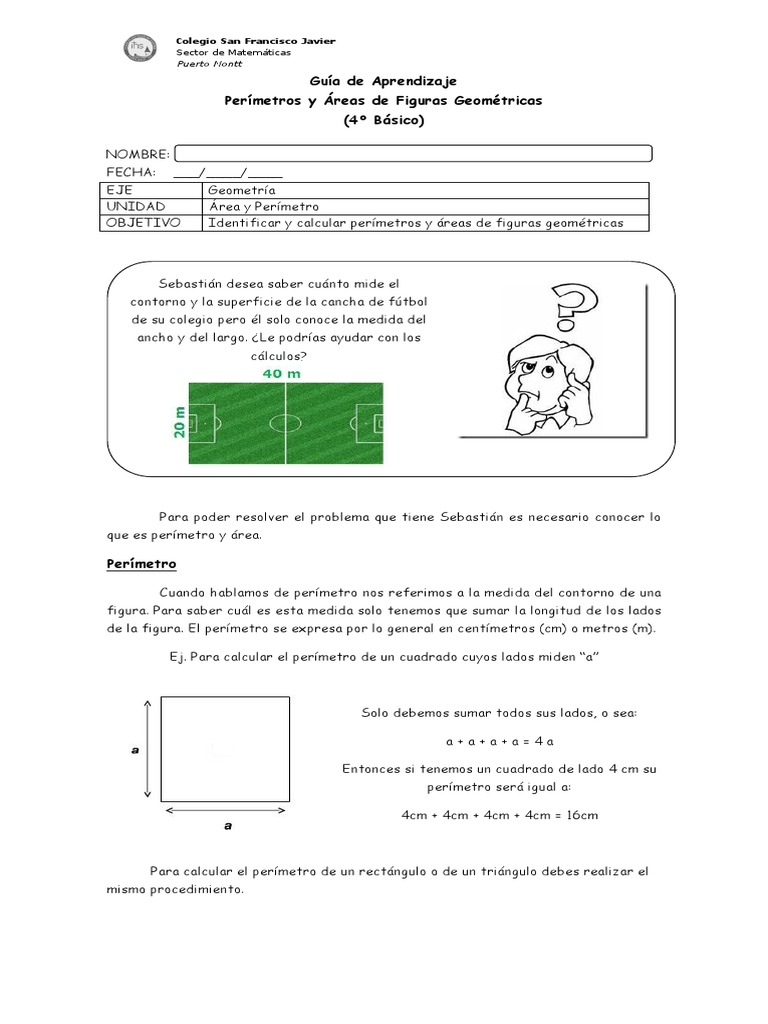 Guía de Aprendizaje, Área y Perímetros 4 Básico | PDF | Estudios de ...