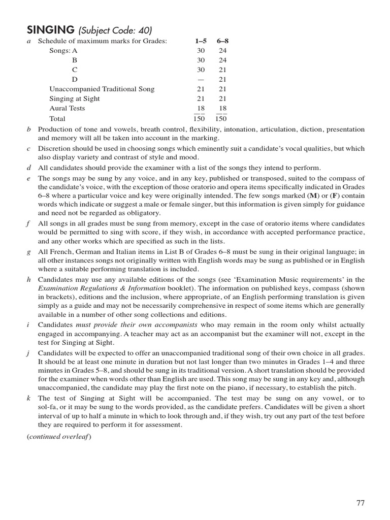 ABRSM Singing0506 - Allgrades | PDF | Singing | Test (Assessment)