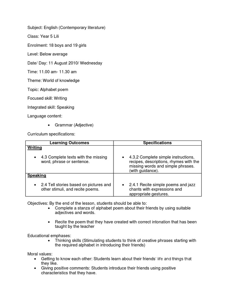 Alphabet Poem | PDF | Poetry | Teachers