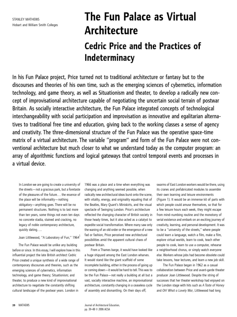 The Fun Palace As Virtual Architecture: Cedric Price and The Practice ...